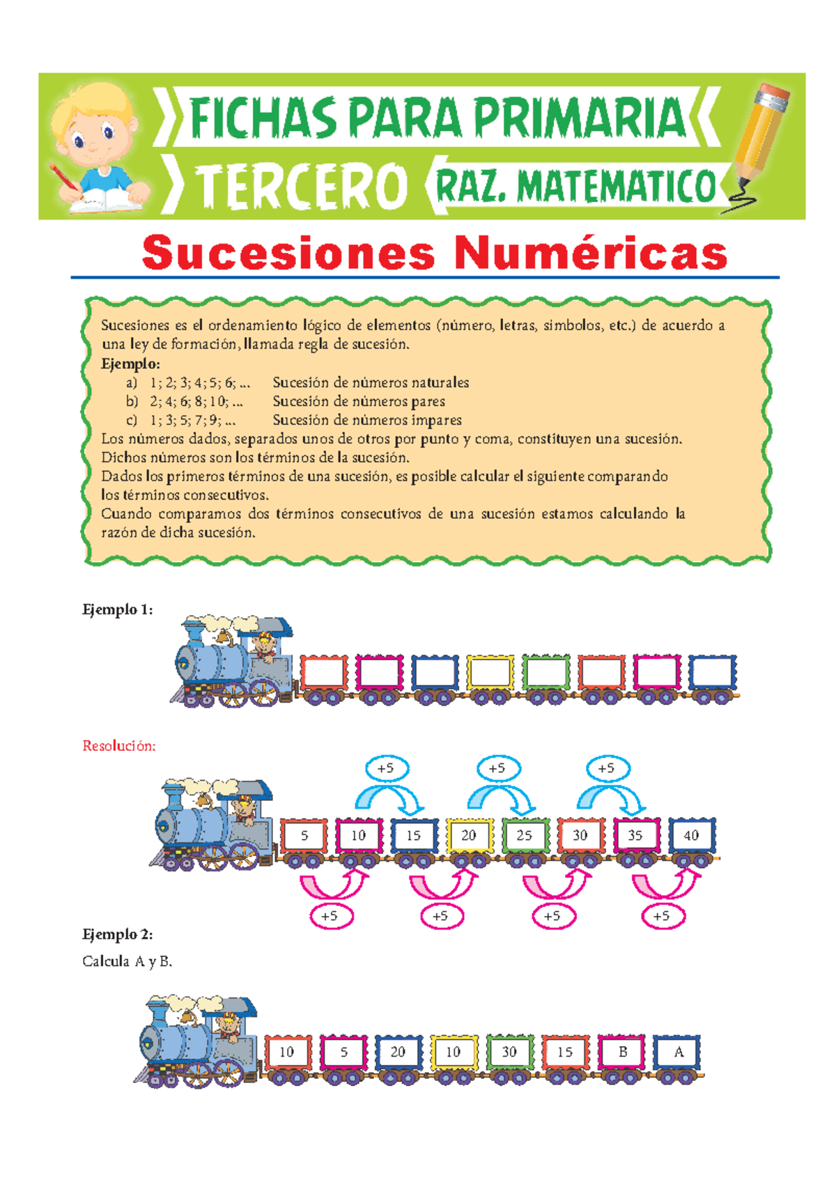 Ejercicios de Sucesiones Numéricas para Tercero de Primaria - Ejemplo 1 ...