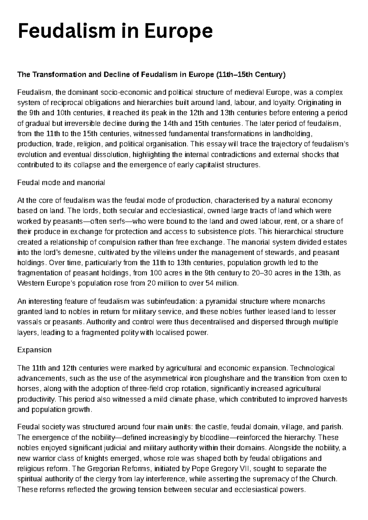 Feudalism in Europe: Transformation and Decline (9th-15th Century ...