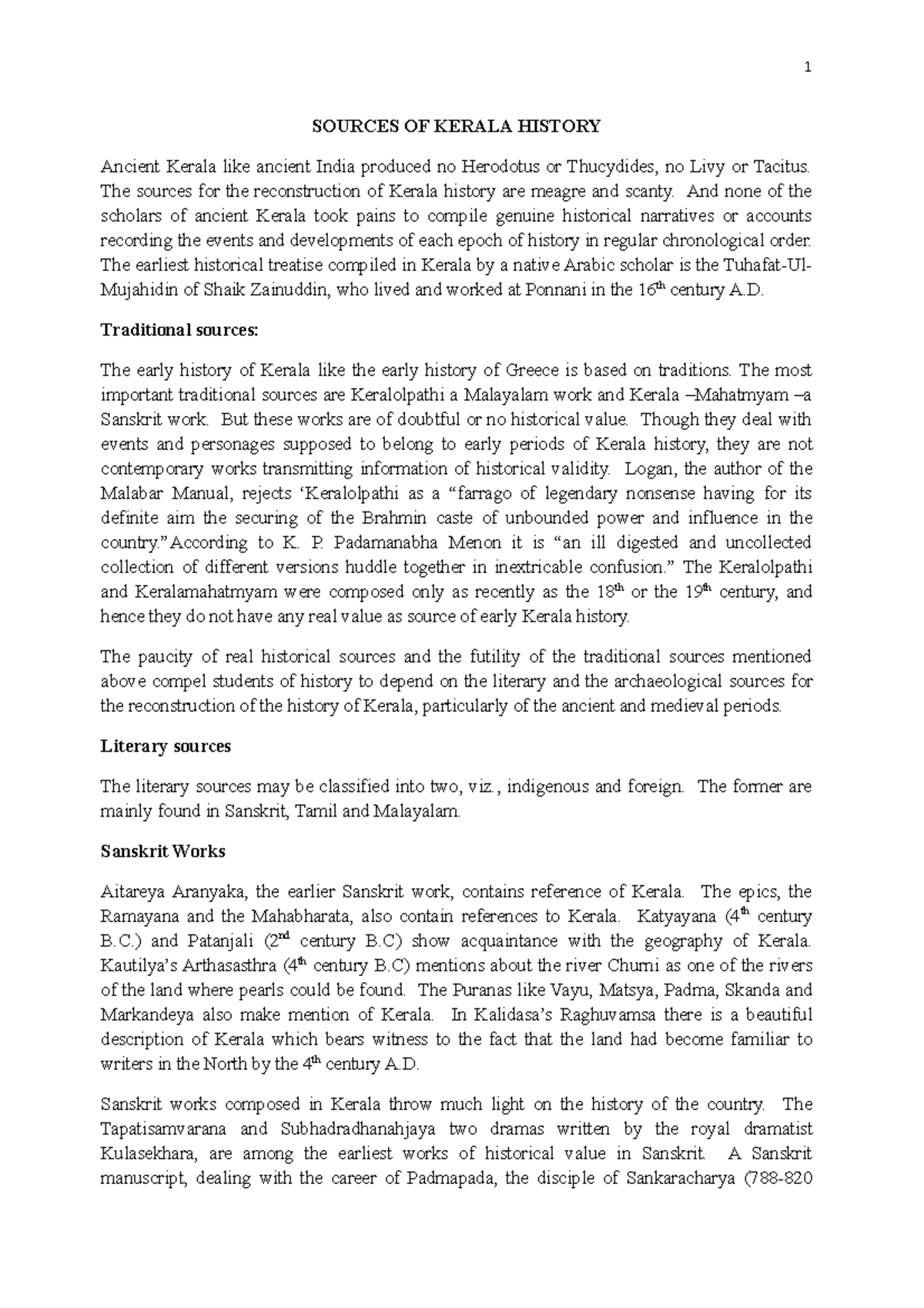 Sources of Kerala History: An Exploration of Historical Materials - Studocu