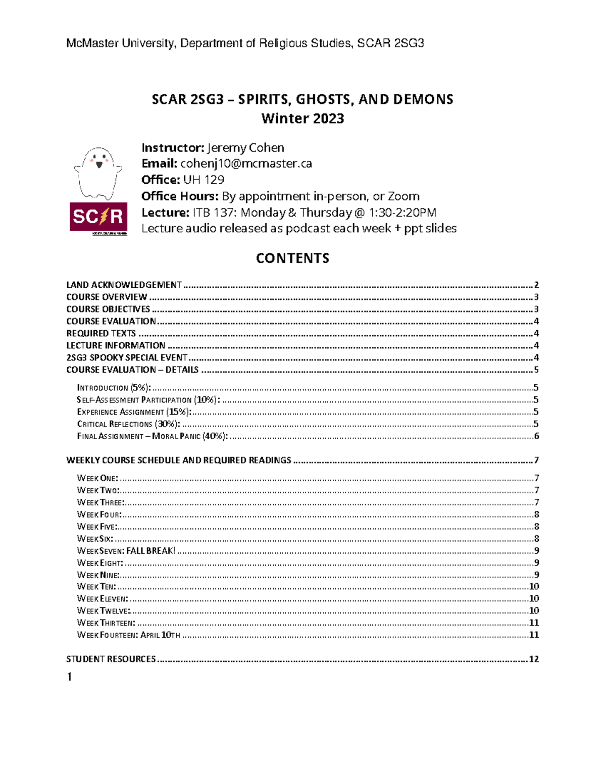 SCAR 2SG3 Spirits, Ghosts, and Demons Course Overview - Winter 2023 ...