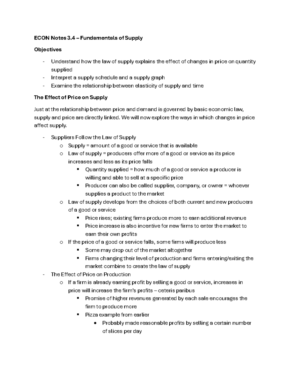 ECON 101: Supply Fundamentals and Elasticity Explained - ECON Notes 3 ...