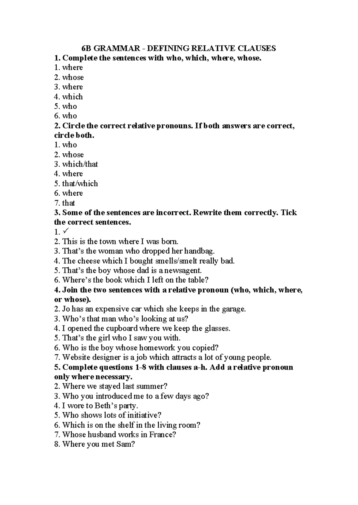 (B1.2 Unit 6 E-Learn Grammar) - Defining Relative Clauses Practice ...
