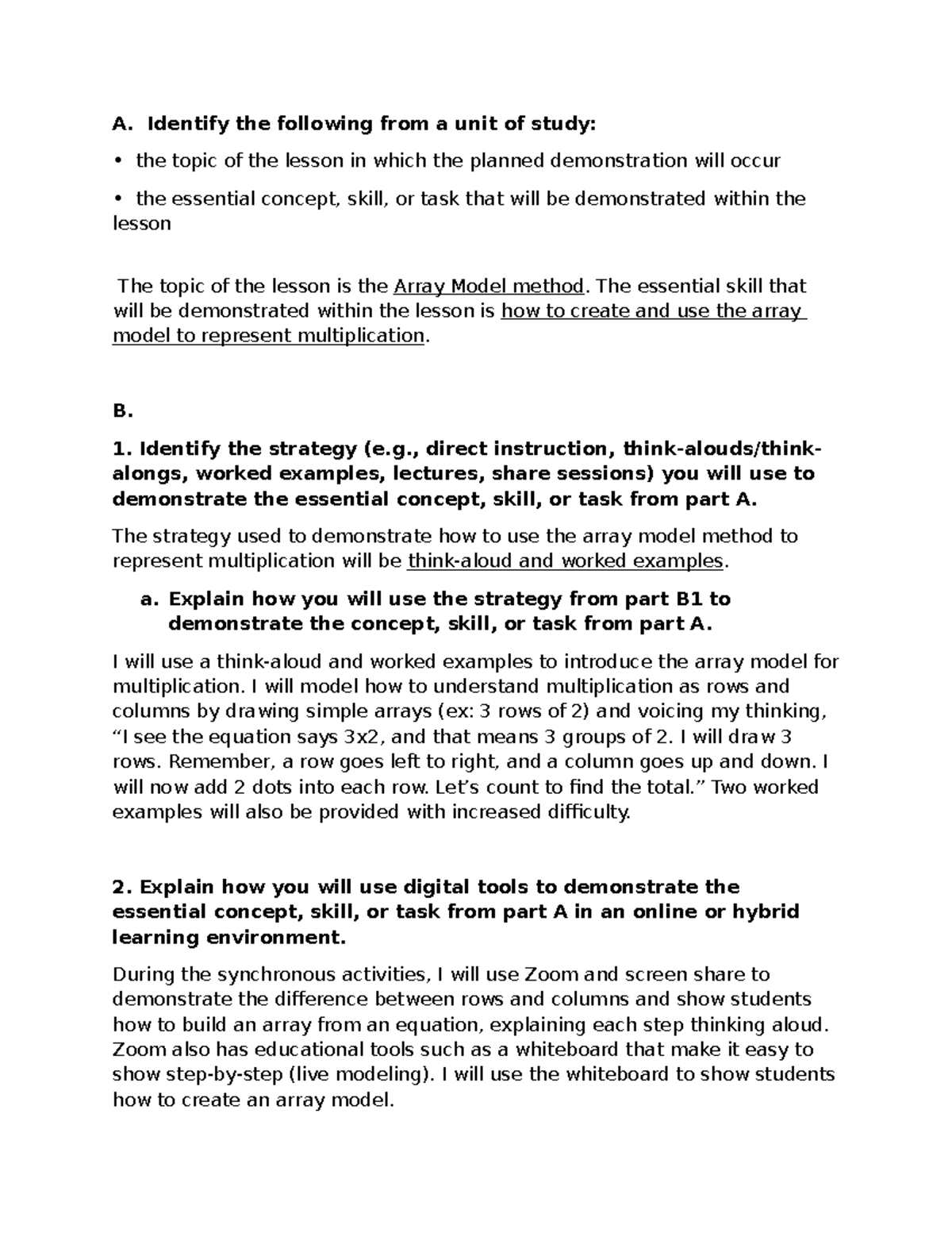 Array Model Method: Demonstration Strategy for Multiplication (EDU 101 ...