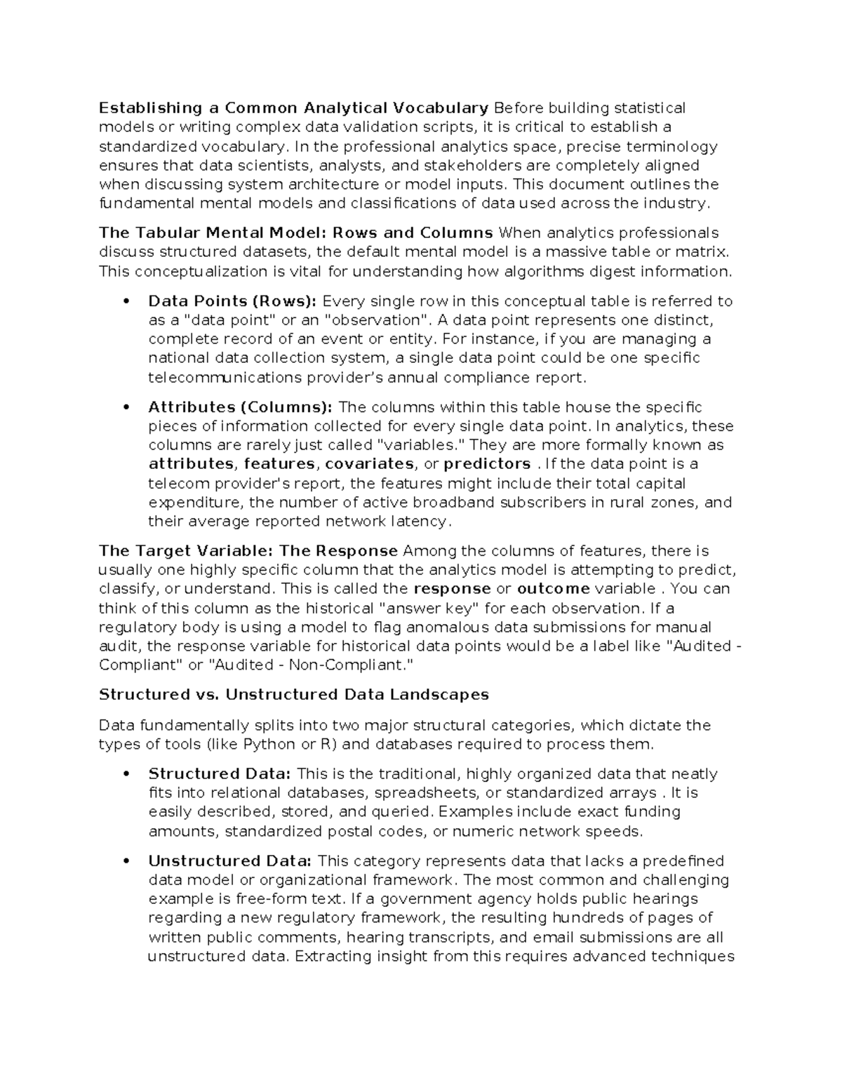 Data Definition Notes: Establishing a Common Analytical Vocabulary ...