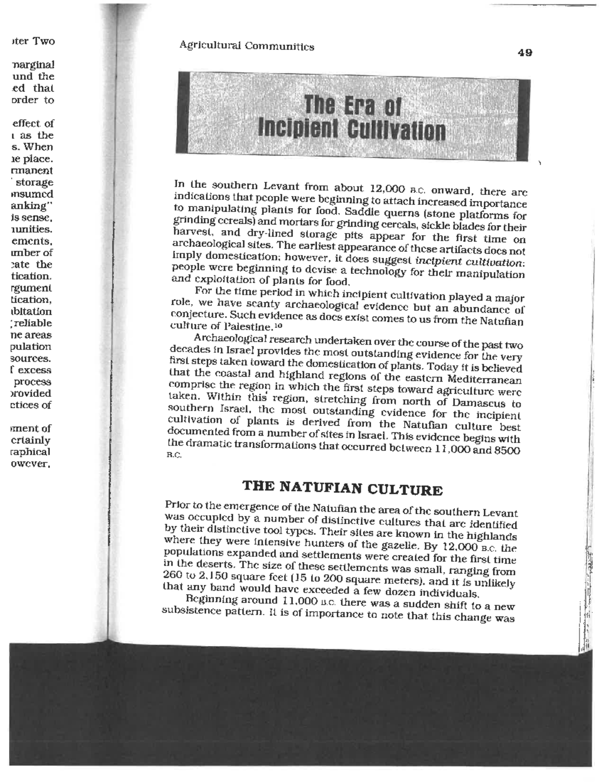 Chapter Two: Agricultural Communities and Incipient Cultivation (Course ...