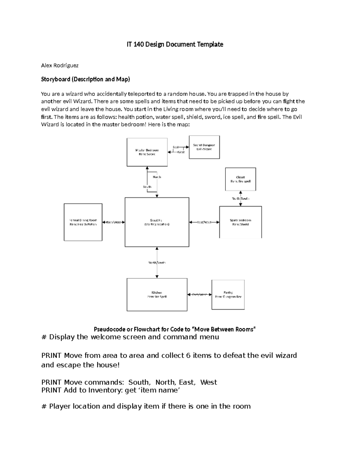 IT 140 Design Document: Alex's Wizard Escape Game Map & Pseudocode ...
