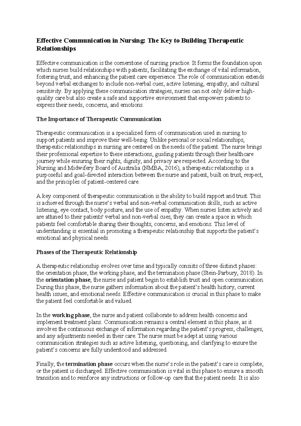 Effective Communication in Nursing: Building Therapeutic Relationships - Studocu