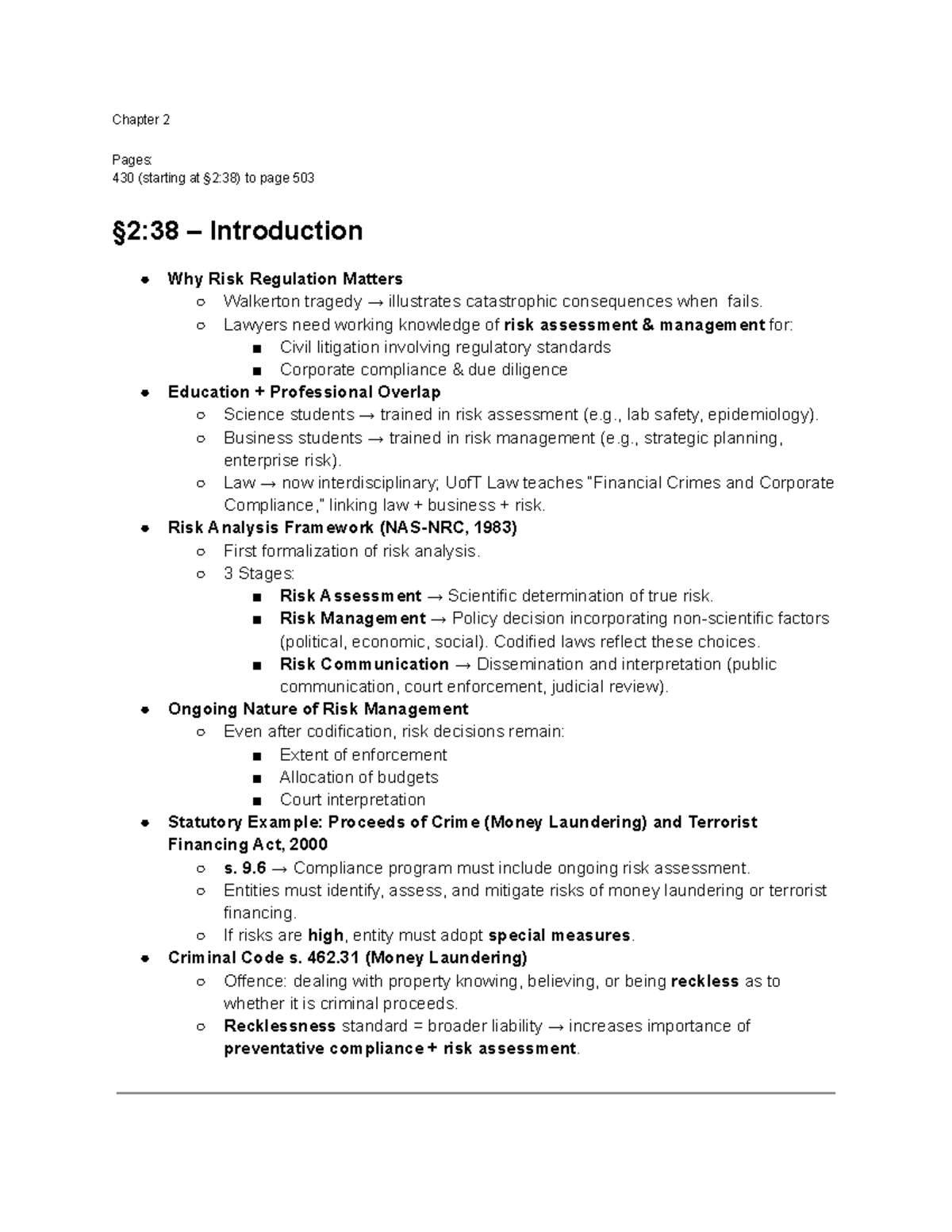 LAW 534 - Chapter 2: Risk Regulation and Management Insights - Studocu