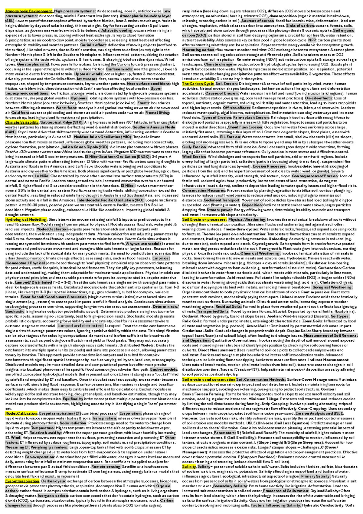 CIVL3431: Cheat Sheet on Atmospheric Environment and Soil Erosion - Studocu