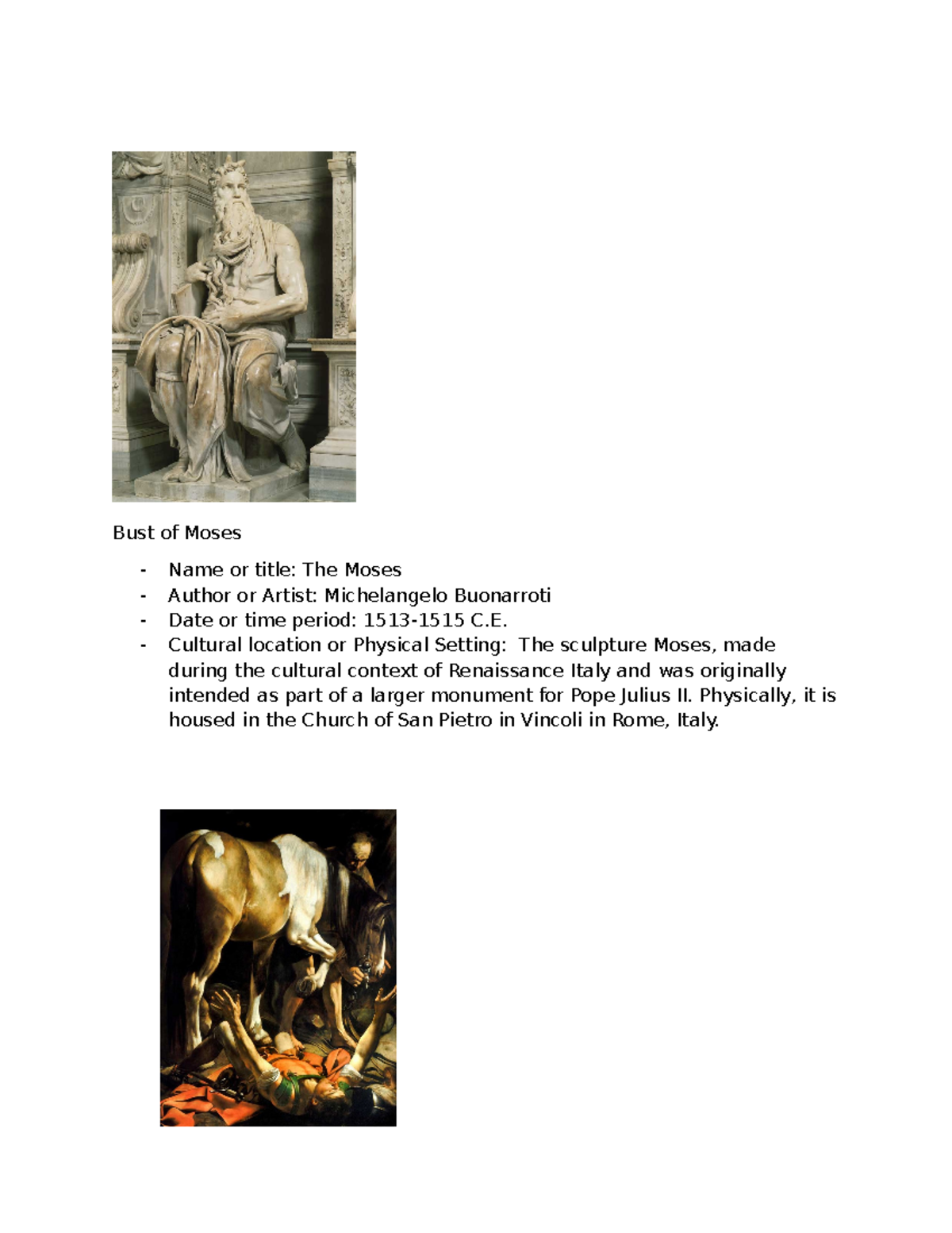 4 - 4 Project One - Bust of Moses Name or title: The Moses Author or ...