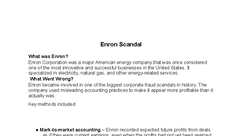 Enron Scandal: Corporate Fraud and Its Consequences - Studocu