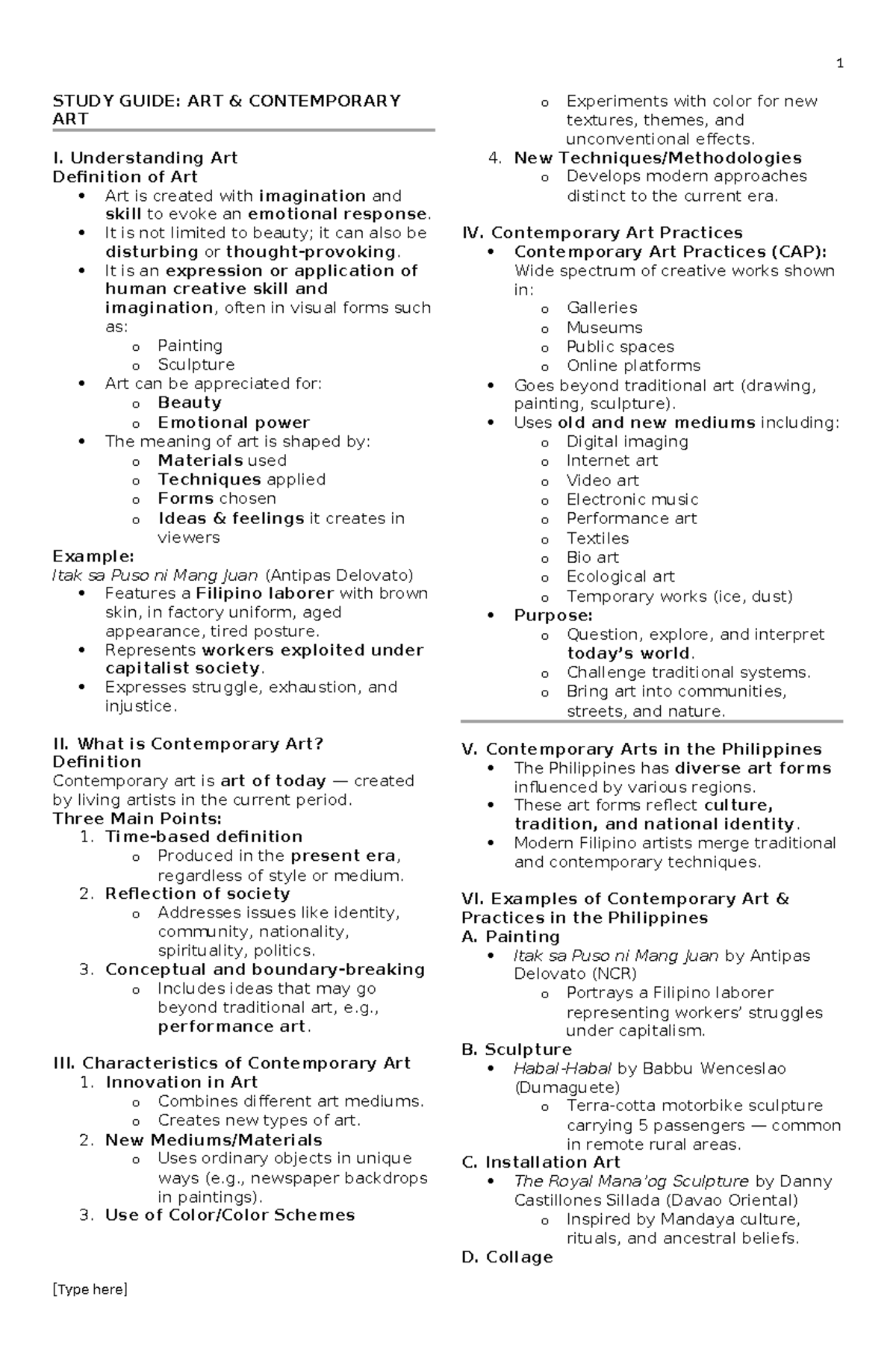 CPAR Study Guide: Contemporary Art I Overview and Key Concepts - Studocu