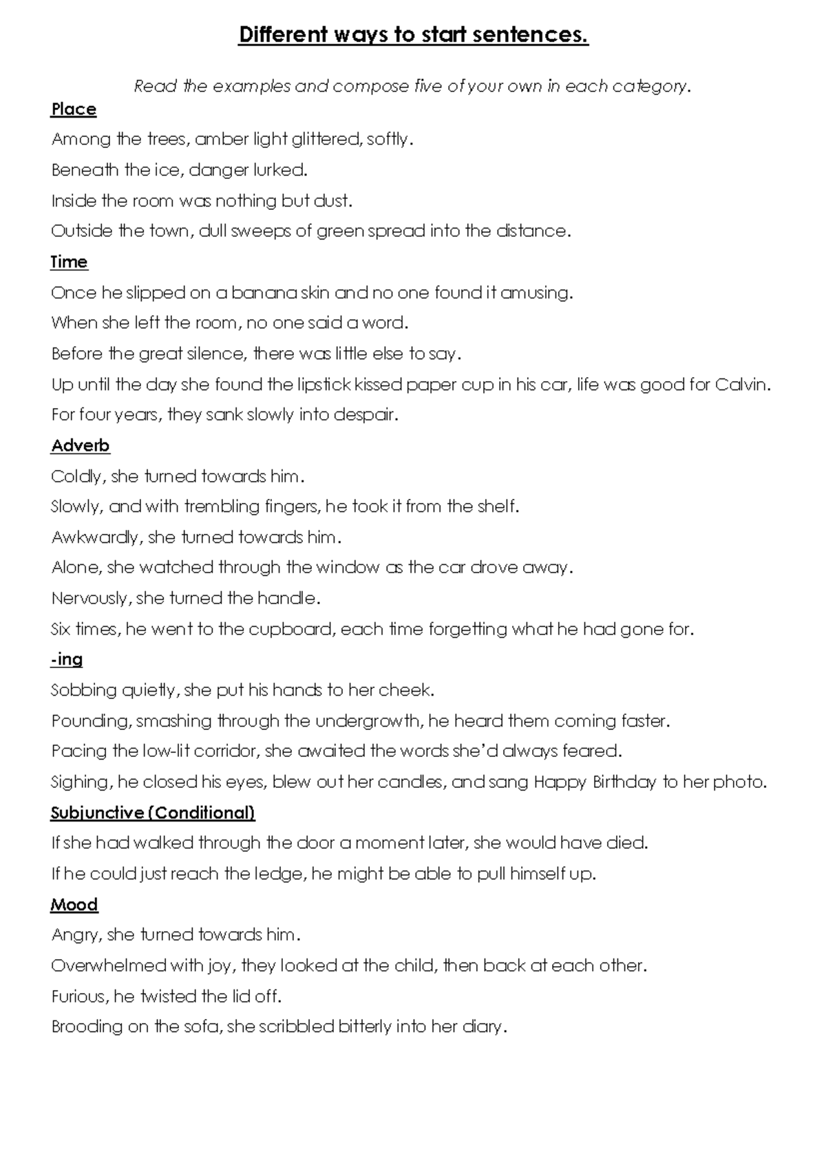 Different Ways to Start a Sentence: Examples & Practice - Studocu