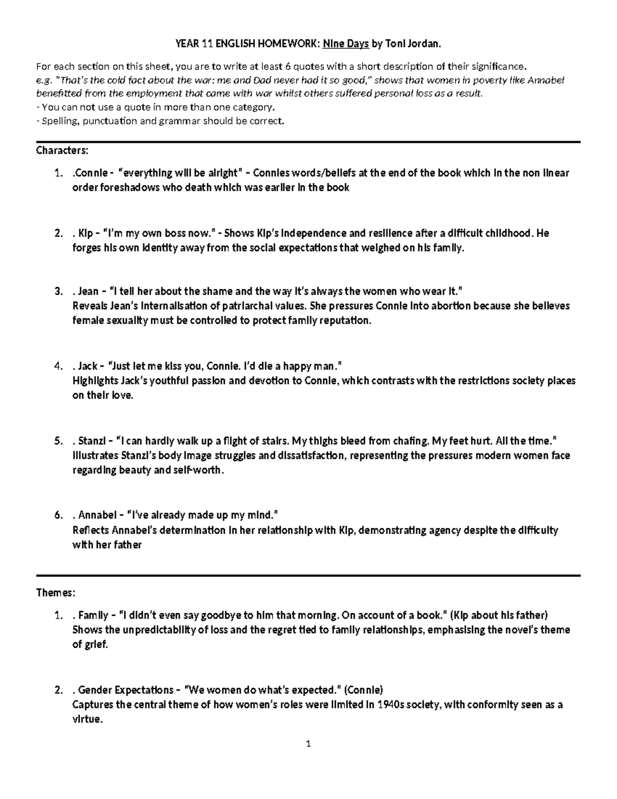 YEAR 11 ENGLISH: Nine Days Quotes Analysis and Significance - Studocu