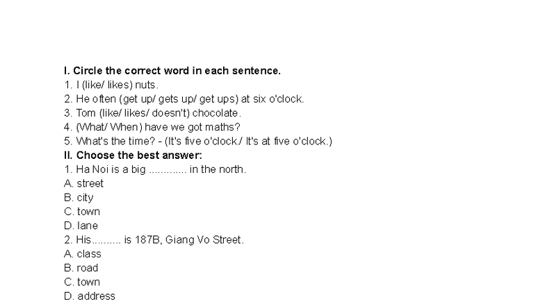 English Language Practice Exercises for A1 Level (ELP101) - Studocu