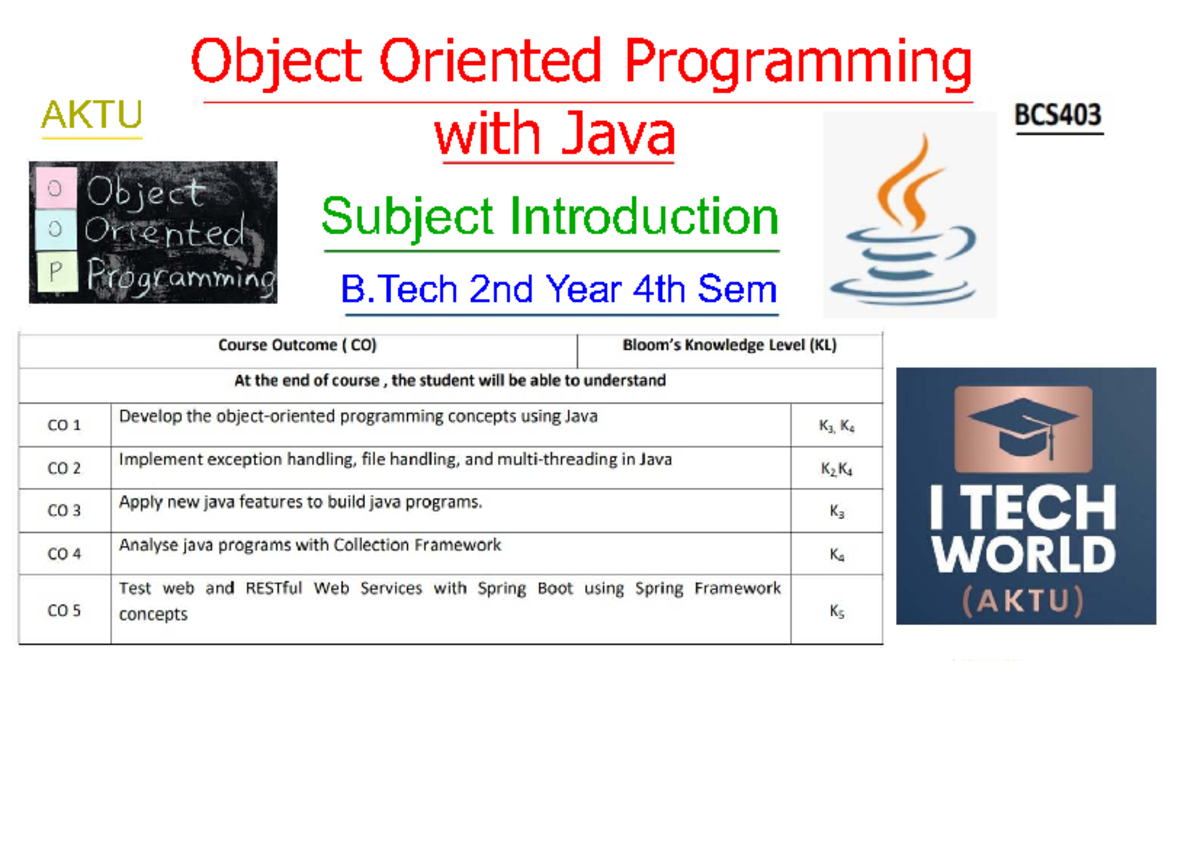 AKTU B.Tech 2nd Year OOPS with Java Unit 1 - Subject Intro - Studocu