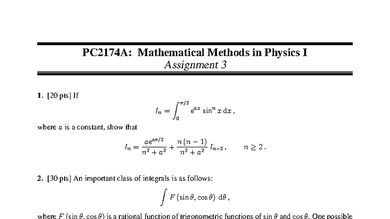 PC2174A: Mathematical Methods in Physics I - Assignment 3 - Studocu
