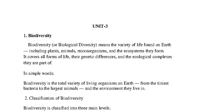 Sustainability - Notes on Biodiversity and Environmental Impact - Studocu