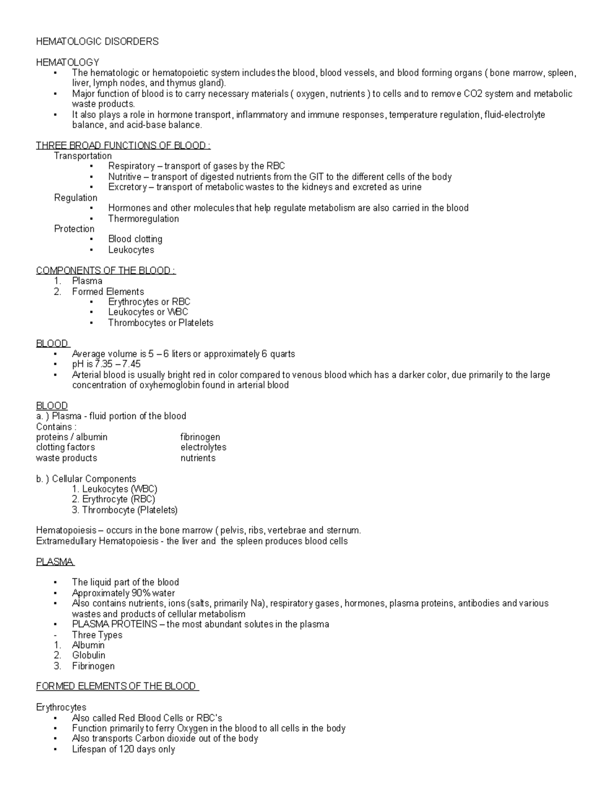 Hematologic Disorders: Comprehensive Notes for Hematology Course (BIO ...
