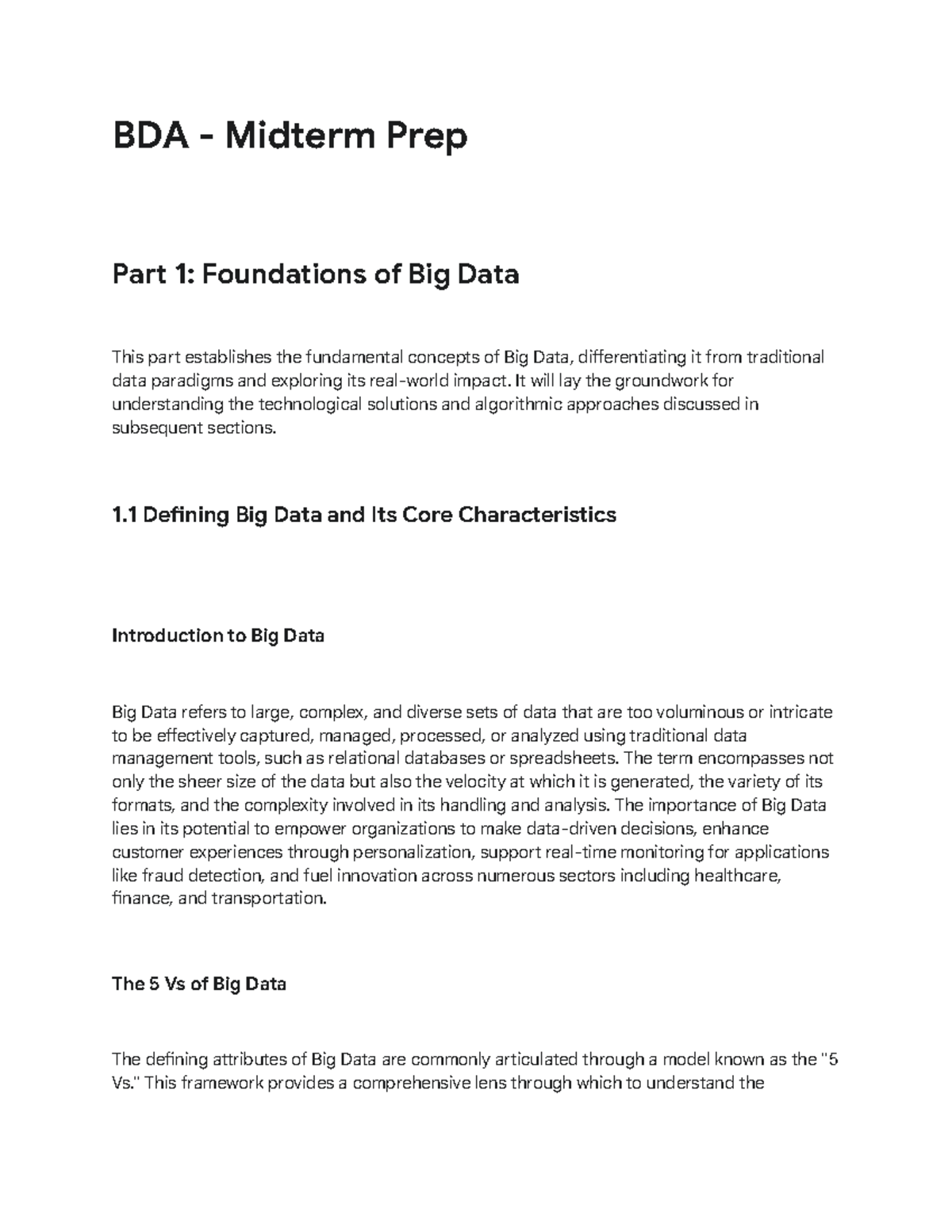 BDA Midterm Prep Part 1: Foundations of Big Data Concepts - Studocu