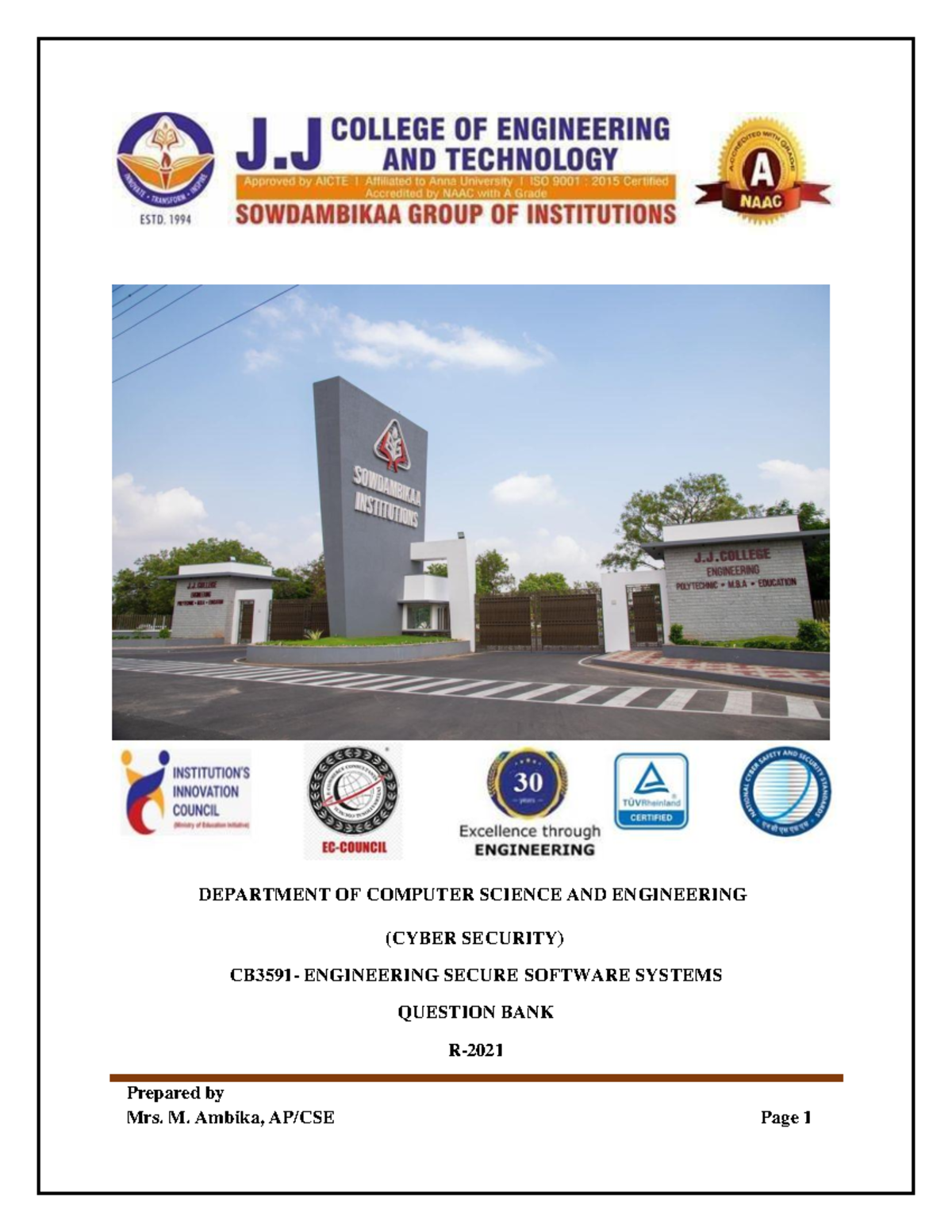 CB3541 - Engineering Secure Software Systems Question Bank - Studocu