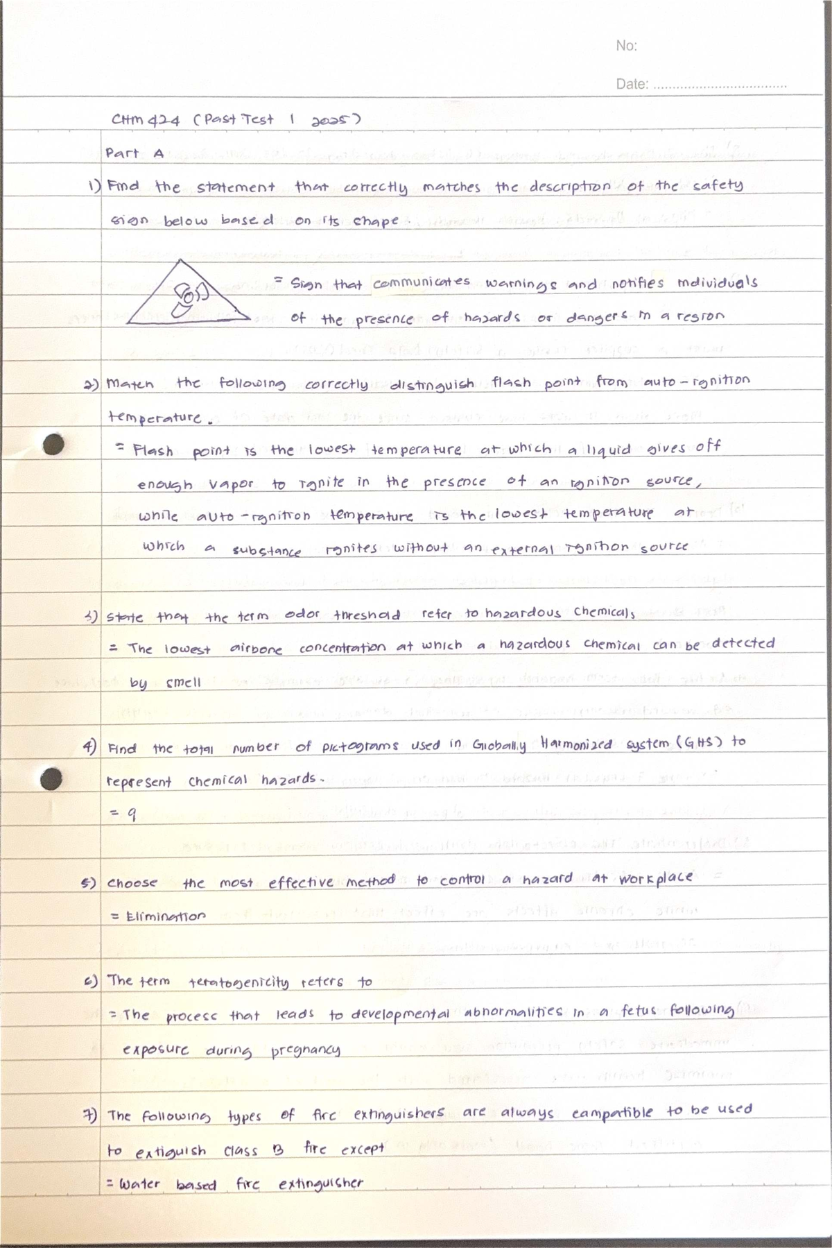 CHM 424 (Past Test 1) - Safety Signs and Chemical Hazards - Studocu