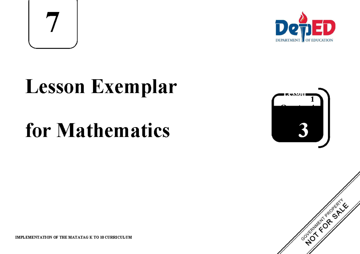 Q4 LE Mathematics 7 Lesson 3 Week 3 - 7 Lesson Exemplar Lesson 1 Quarter 4 for Mathematics 3 ...