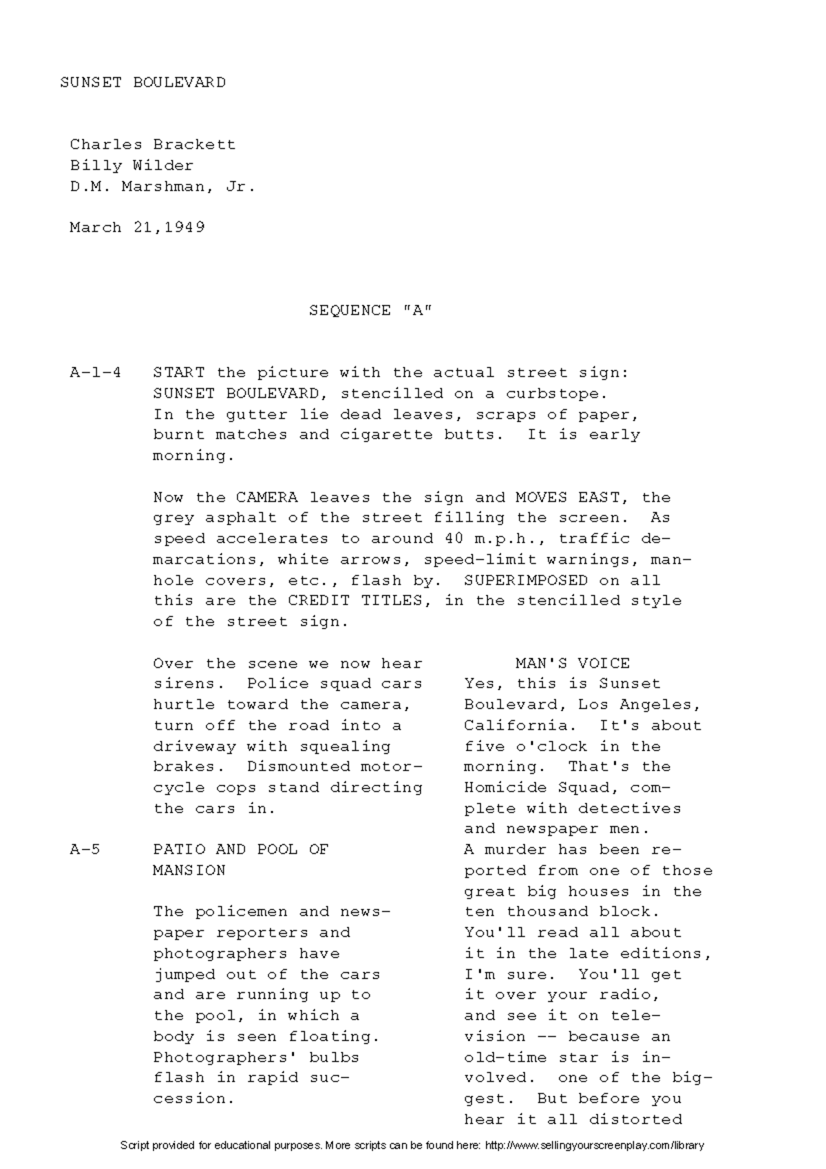 (eng) Sunset Boulevard Script Analysis and Breakdown - Studocu