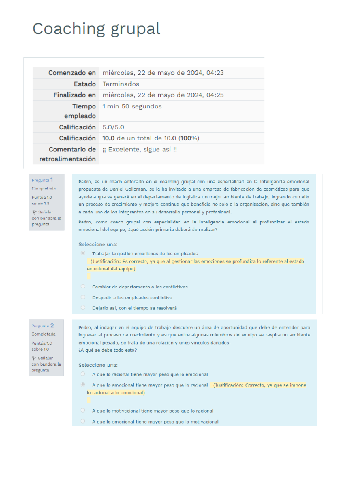 Autocalificable - Coaching Grupal Semana 3: Inteligencia Emocional - Studocu