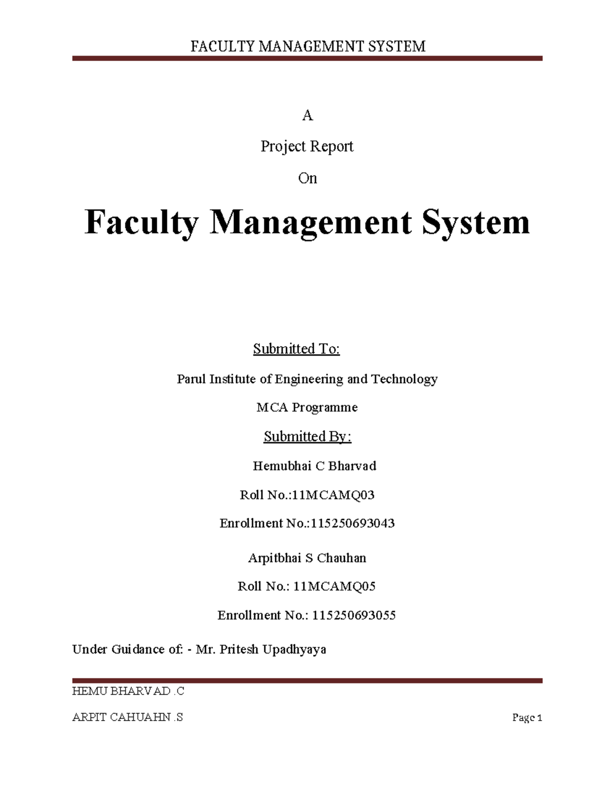 Final Report on Faculty Management System - MCA Project - Studocu