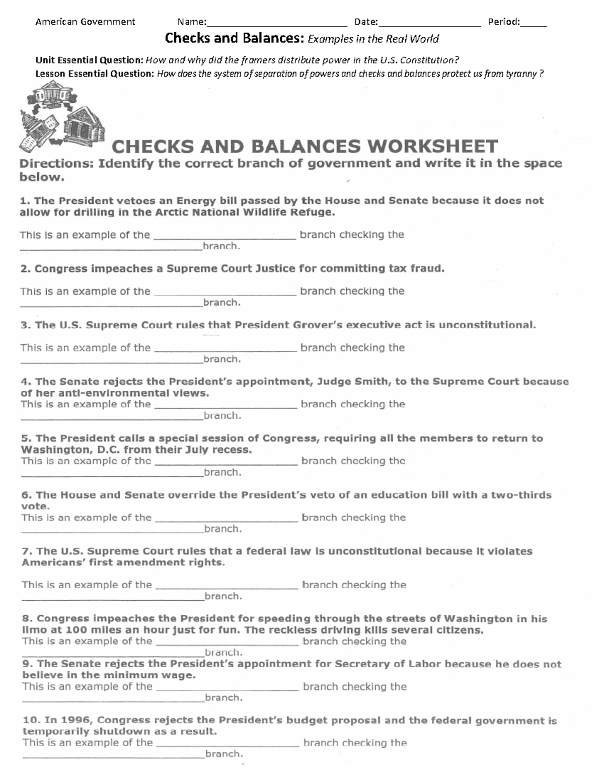 Checks and Balances in the real world examples PDF - American ...