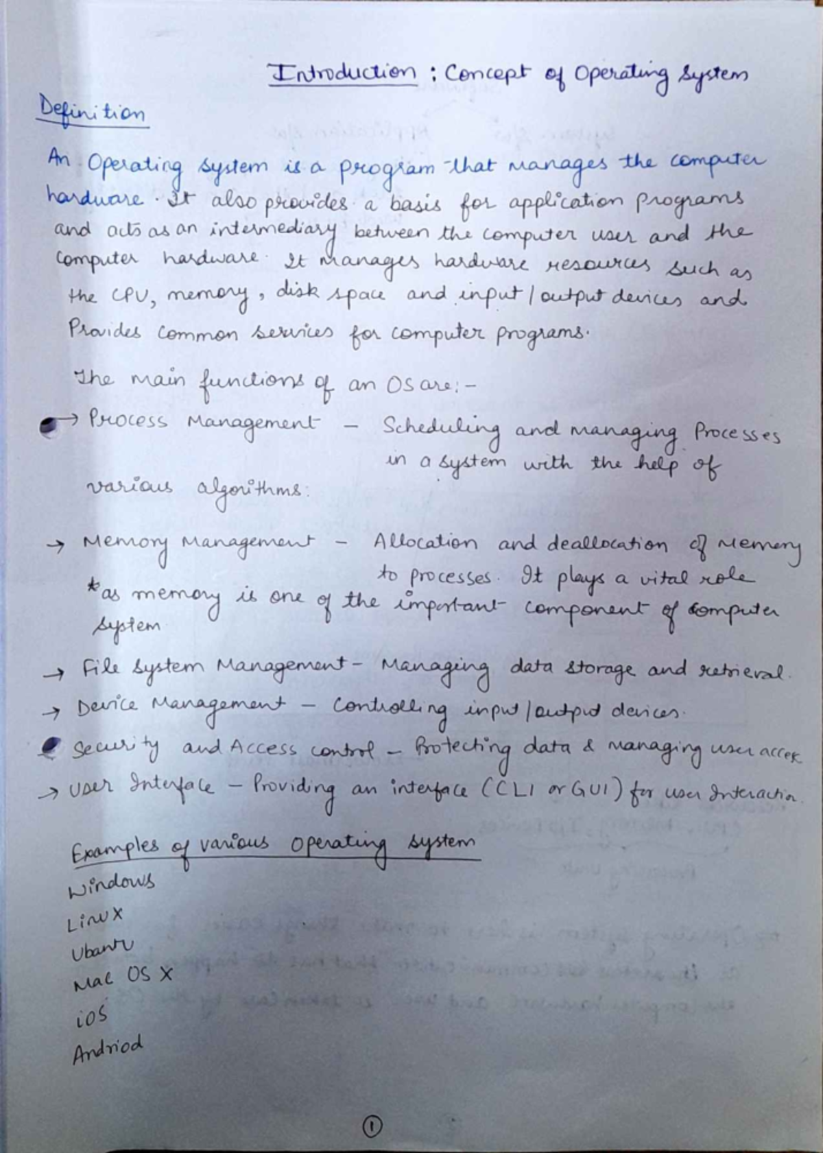 Operating Systems (OS) Notes: Concepts & Functions Overview - Studocu