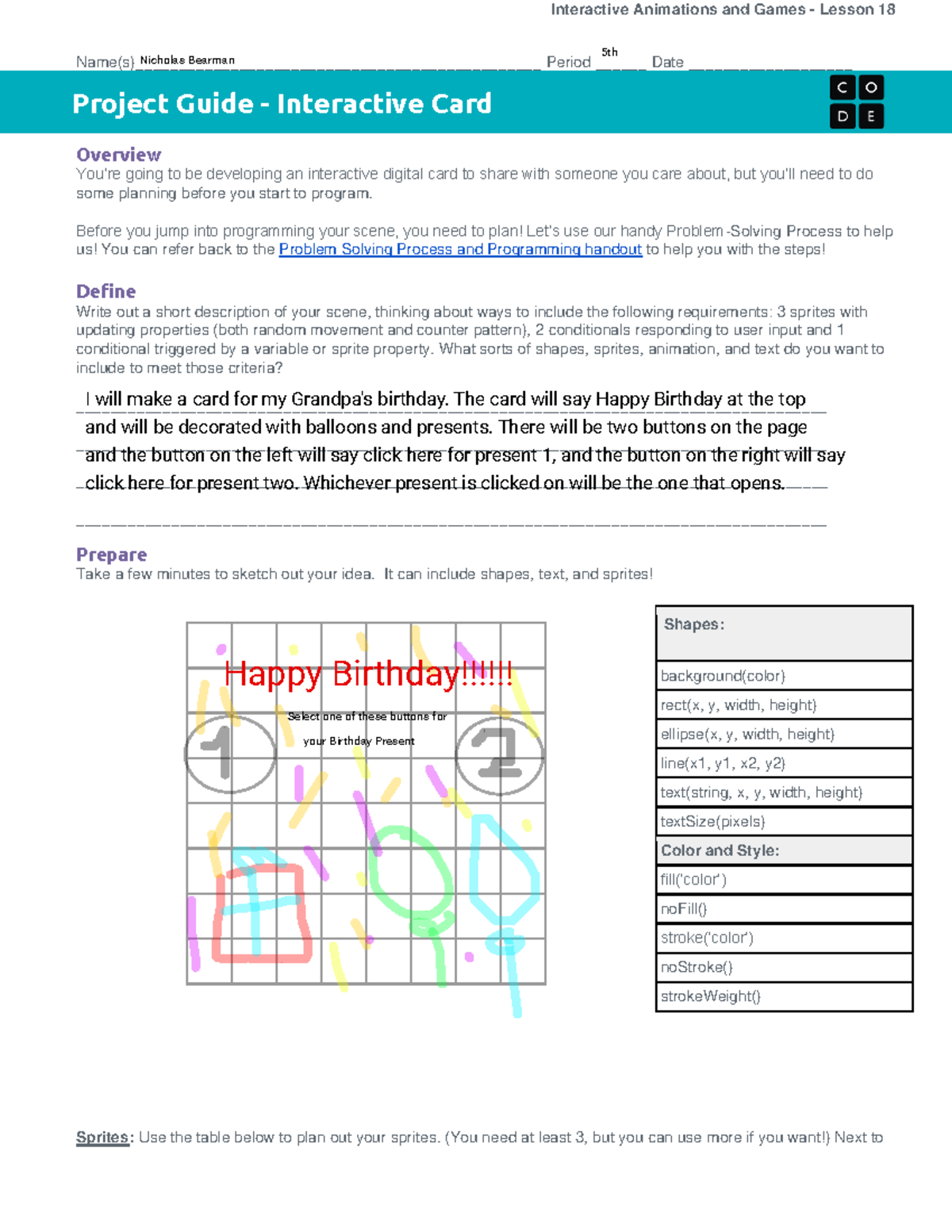 Interactive Card Project Guide - Lesson 18 Overview - Studocu
