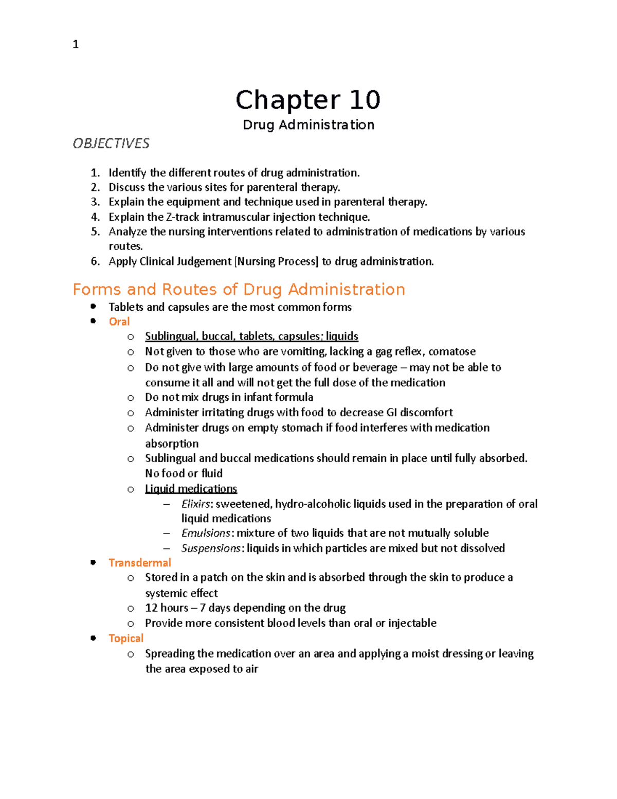 Chapter 10 Study Guide: Drug Administration in Pharmacology - Studocu