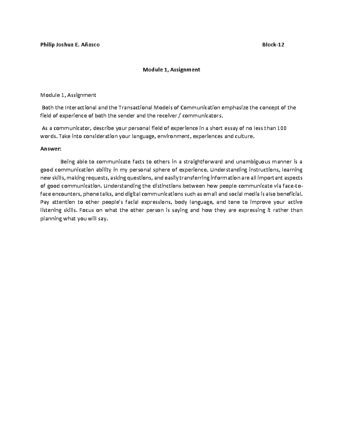 EXPECTATION ESSAY IN PURPOSIVE COMMUNICATION - Philip Joshua E. Añasco ...