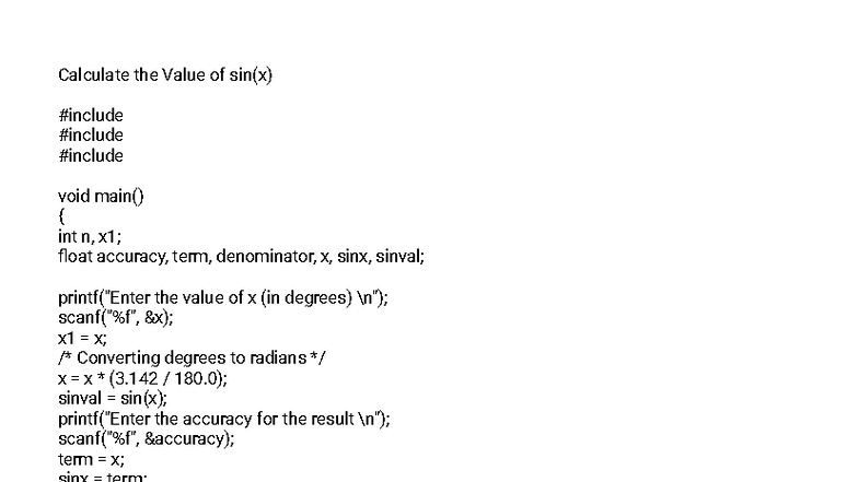 C Programming: Calculating Trigonometric Functions and Series - Studocu