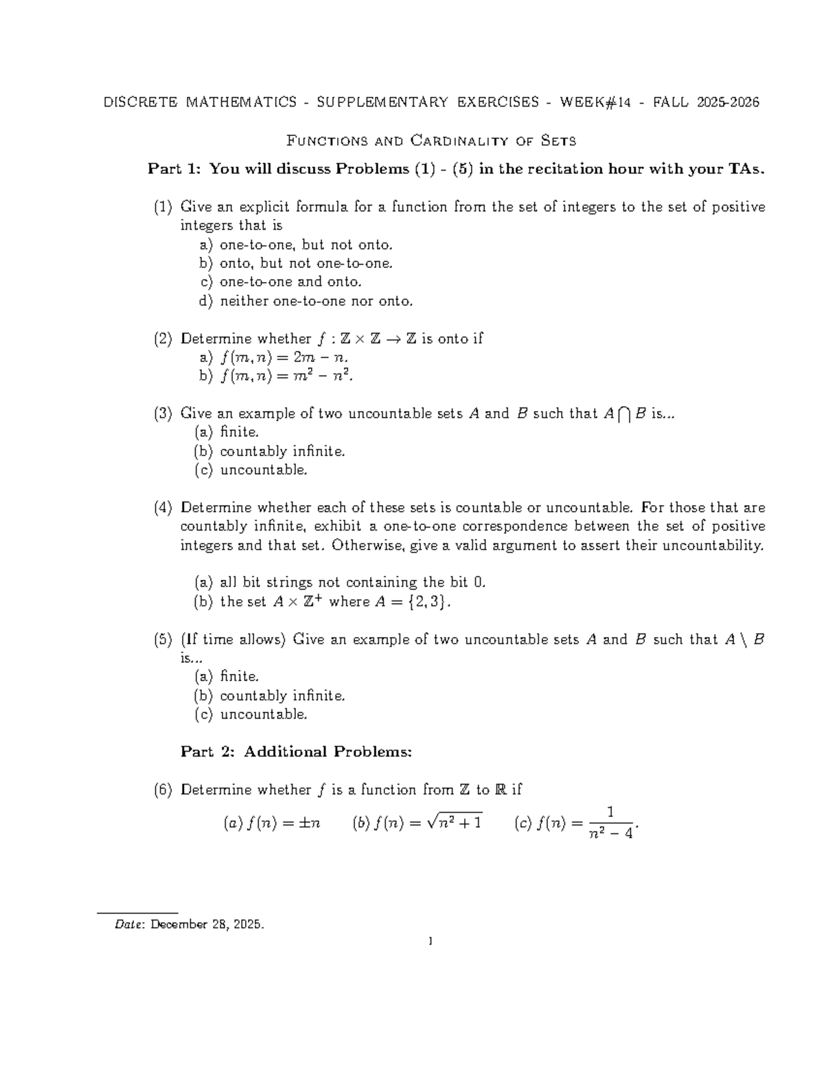 DISCRETE MATHEMATICS SUPPLEMENTARY EXERCISES FALL 2025 - Studocu