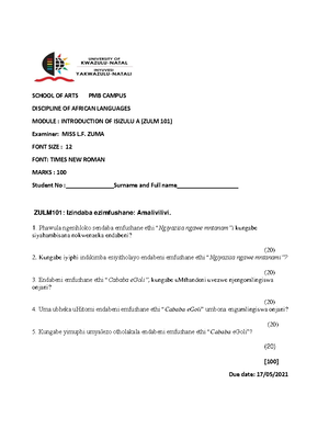 WEEK 06 TUT 4 - Izihlonipho zamabizo - TUTORIAL SECTION 1: Amagama ...