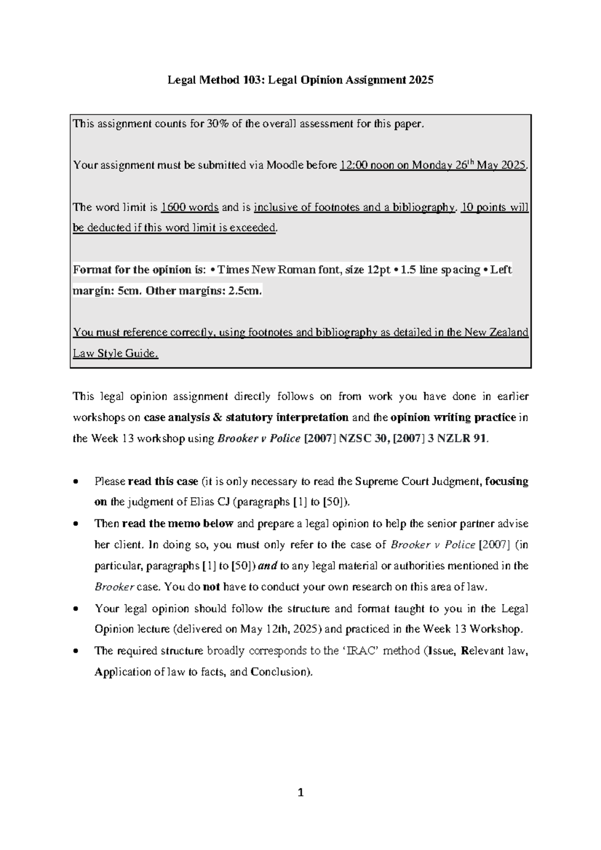 Legal Method 103: Legal Opinion Assignment Guidelines 2025 - Studocu