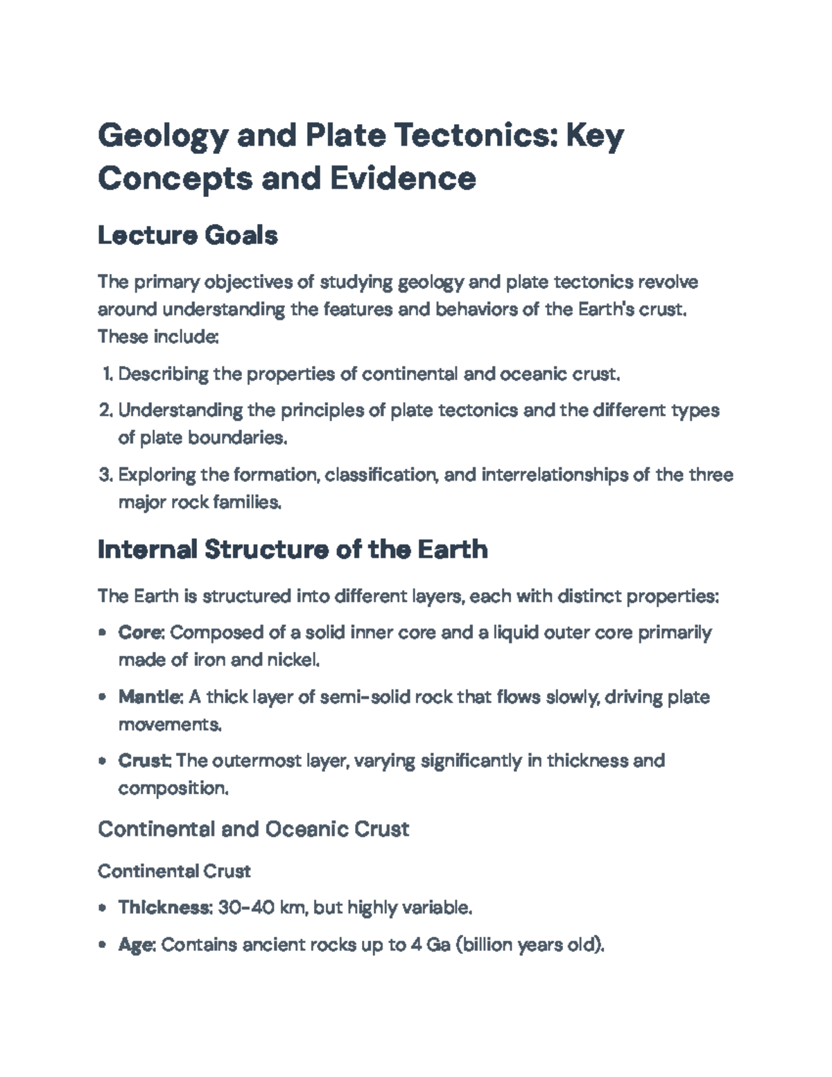 Geology and Plate Tectonics: Concepts and Evidence (Course Code: GLY101 ...
