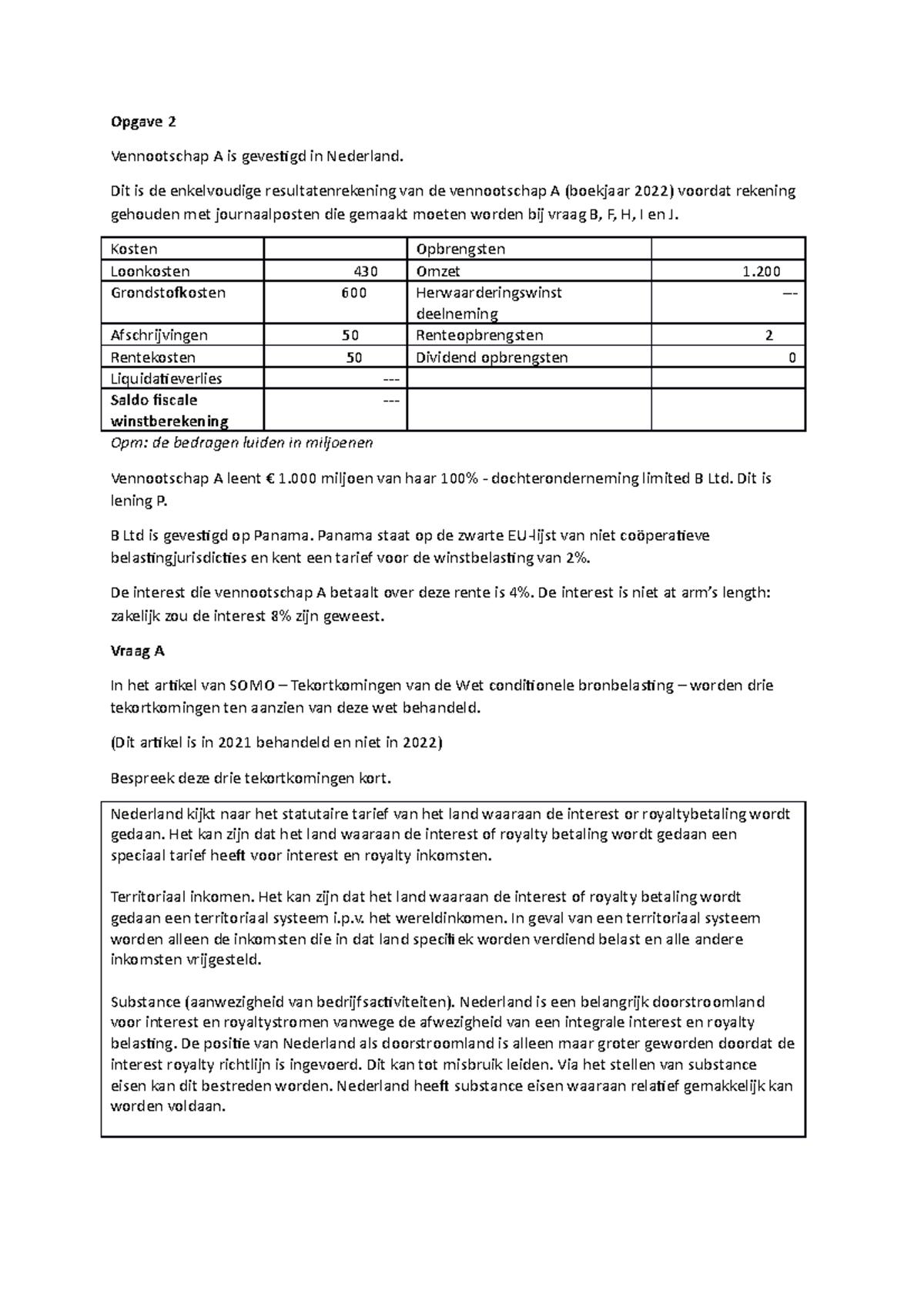 Opgave 2 Tentamen Uitwerking Bedrijfseconomie 2022 - Studeersnel