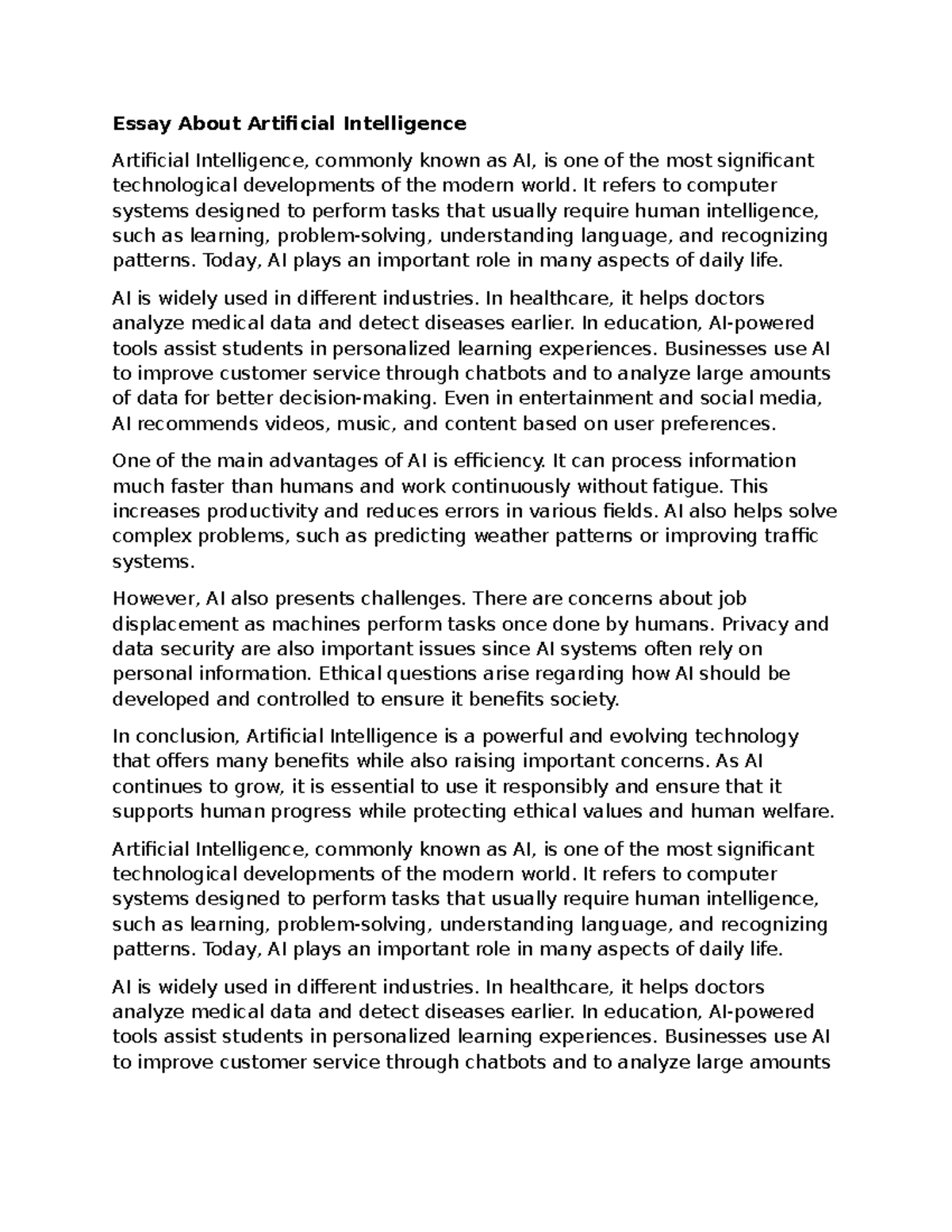 AI Essay: Exploring the Impact and Challenges of Artificial ...