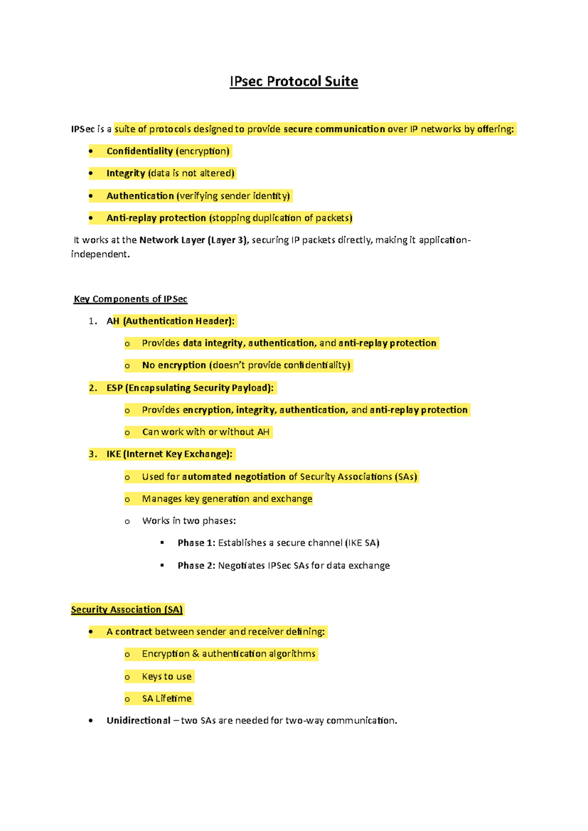 IPSec Protocol Suite Overview: Key Components & Use Cases - Studocu