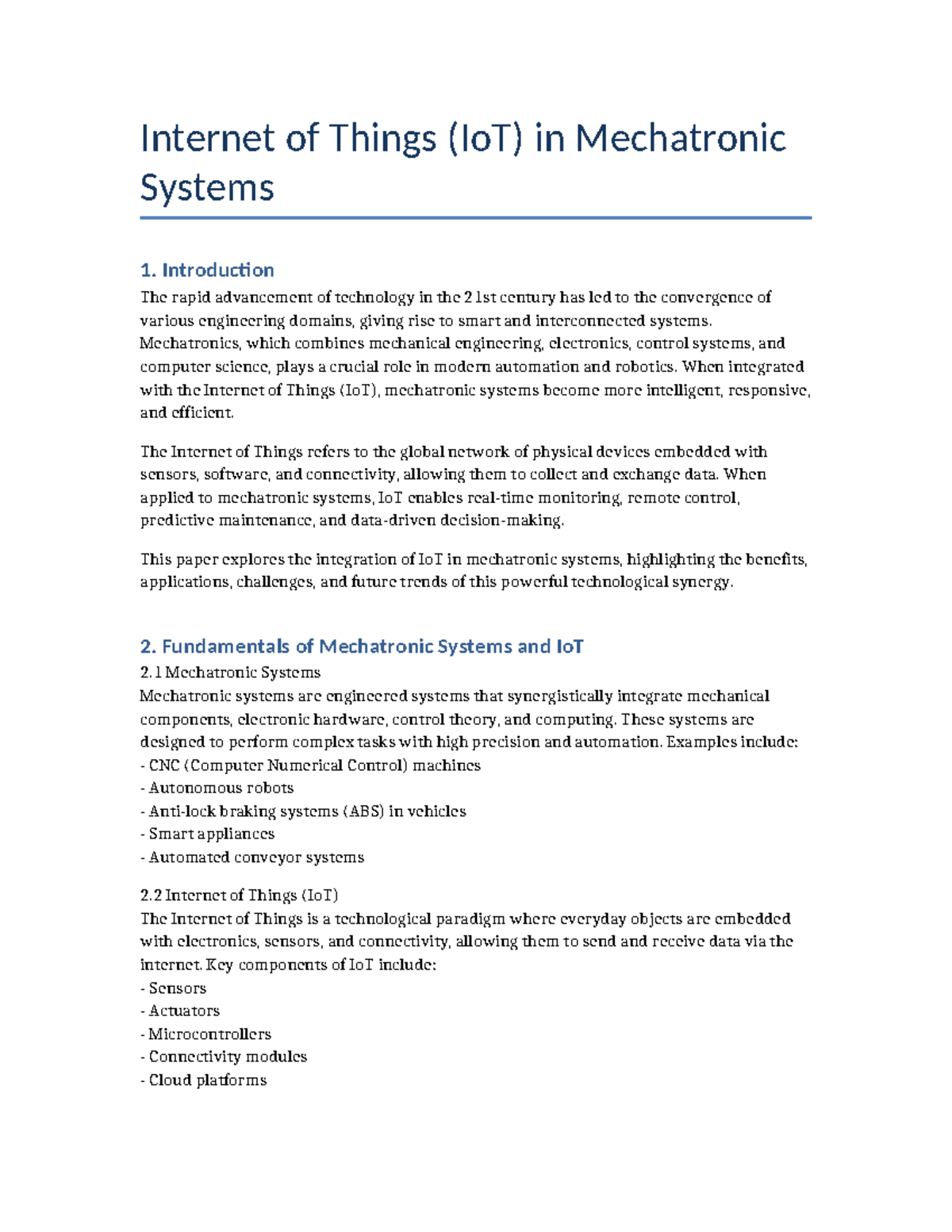 IoT Integration in Mechatronic Systems: Benefits, Applications ...