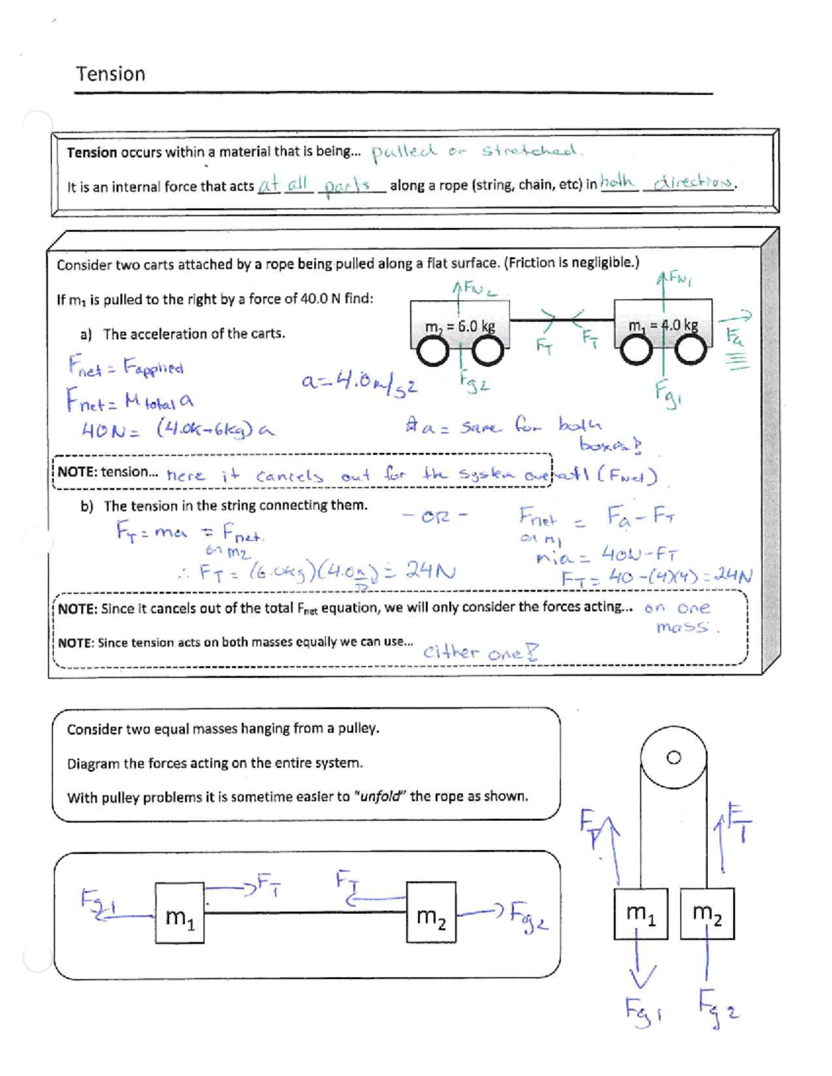 Physics 101: Tension in Pulley Systems and Forces Analysis - Studocu