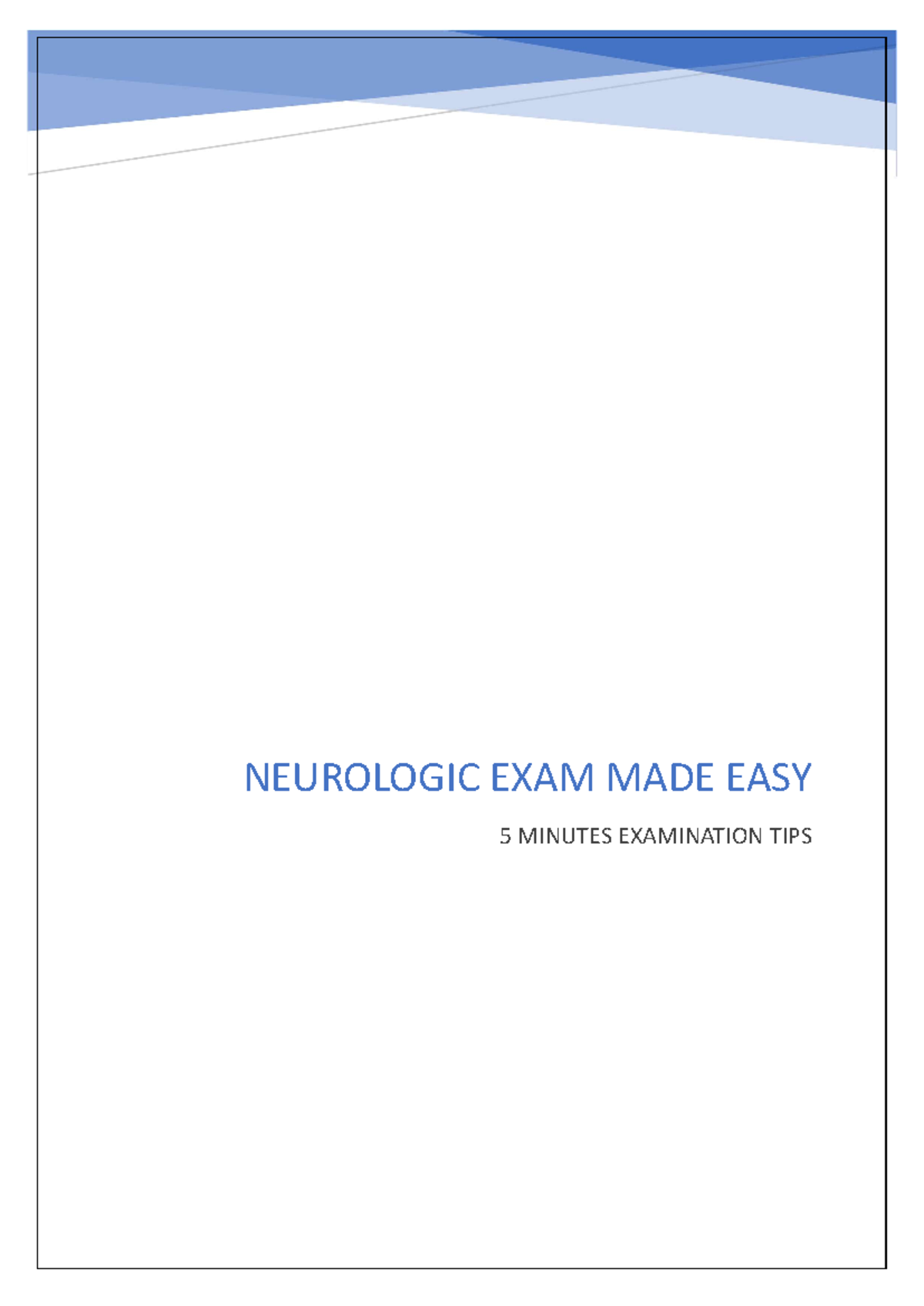 Quick Guide to Neurologic Exam Techniques (NEURO 101) - Studocu