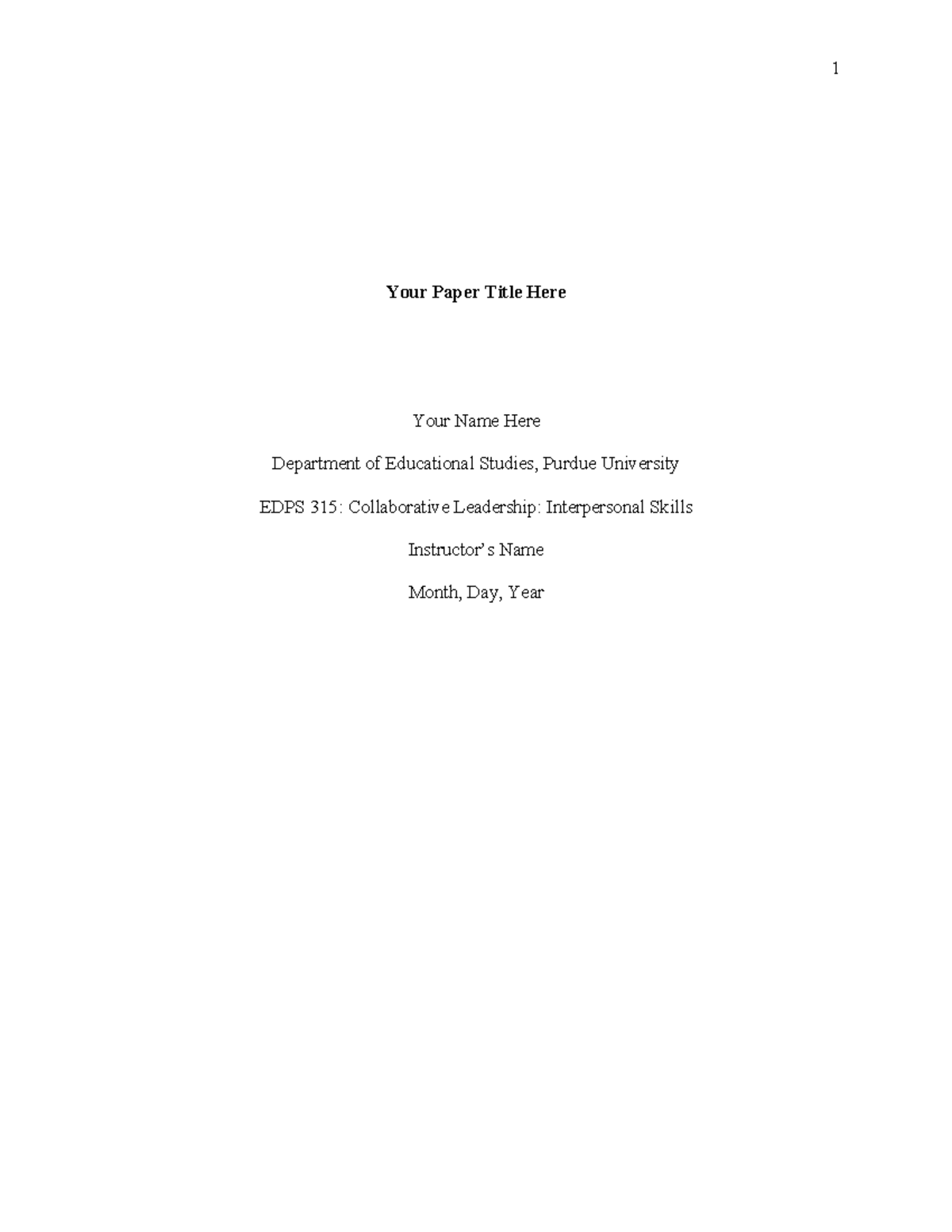 EDPS 315: Collaborative Leadership Paper Template - Studocu