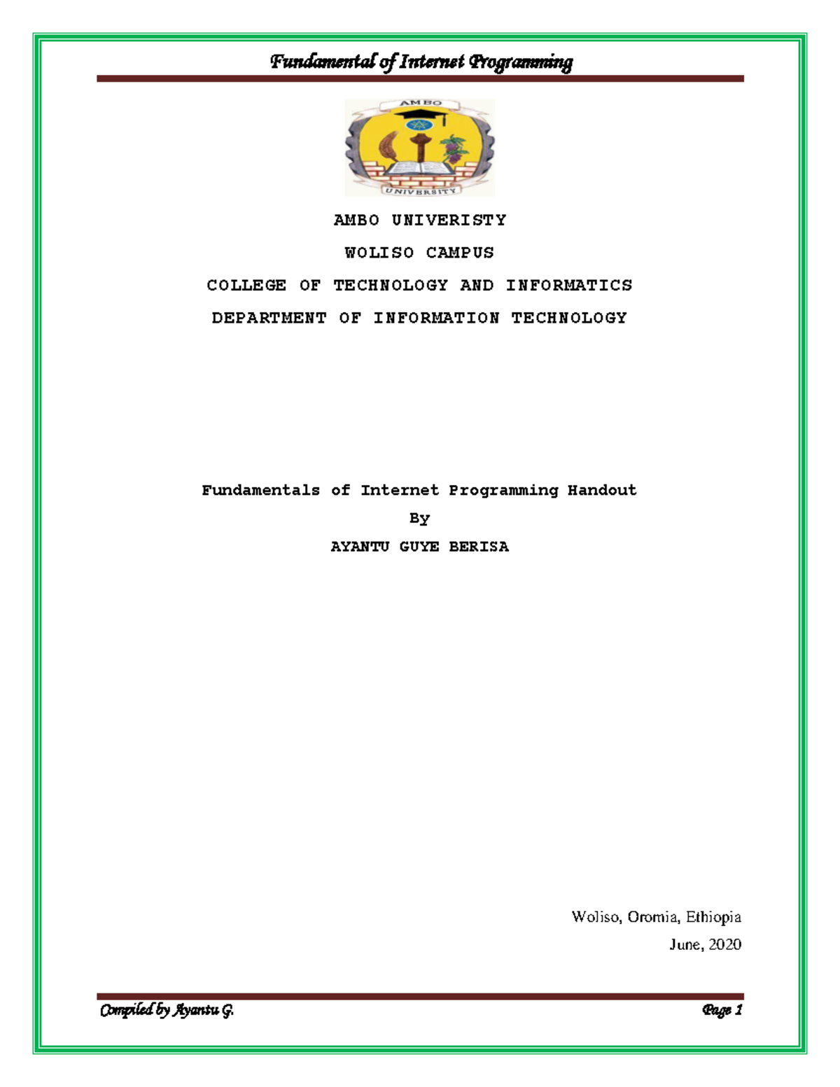Fundamentals of Internet Programming Handout (ITC 101) - Studocu