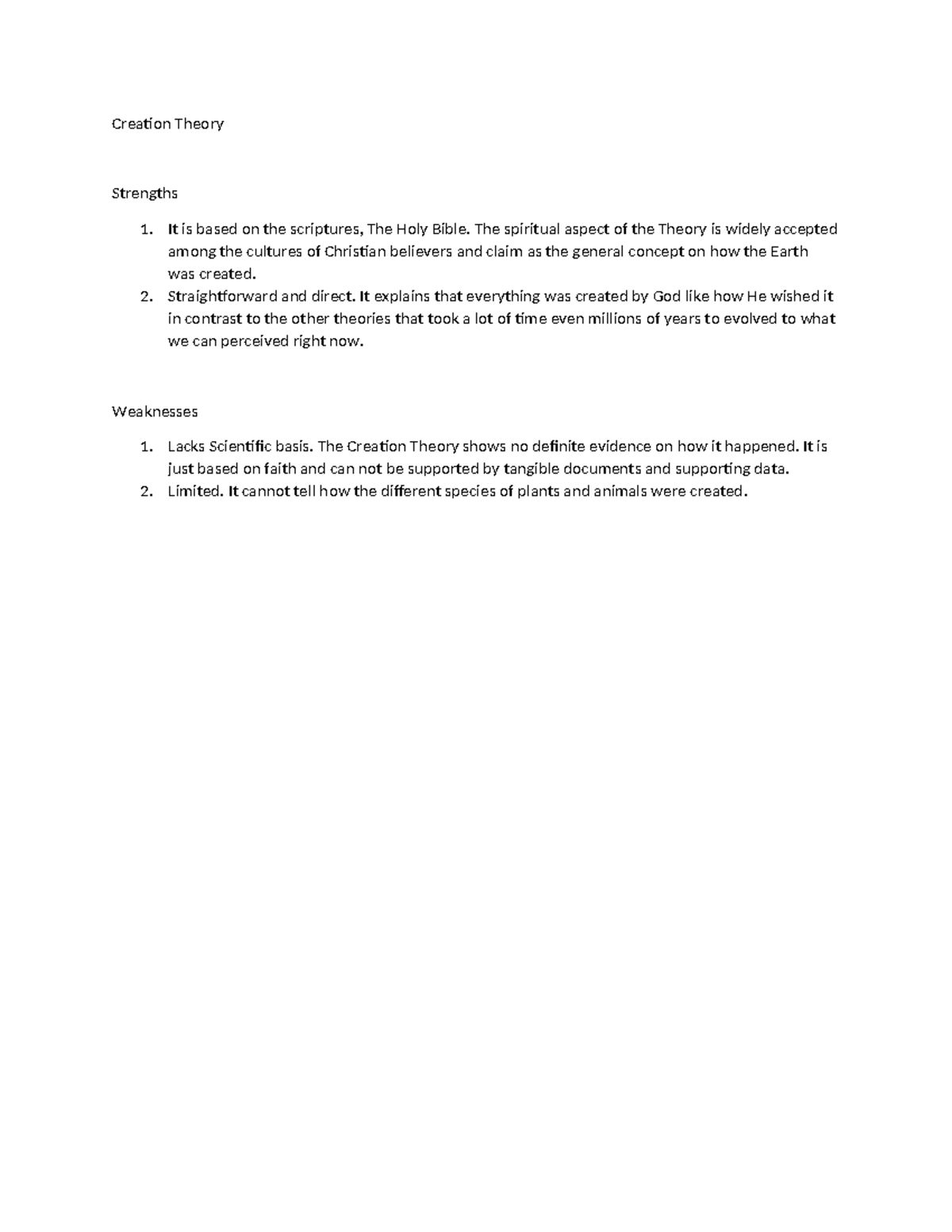 Creation and Evolution Theories: Strengths & Weaknesses Analysis - Studocu