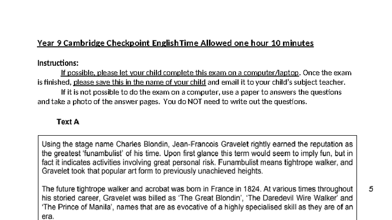 Year 9 Cambridge Checkpoint English Exam June 2020 - Studocu
